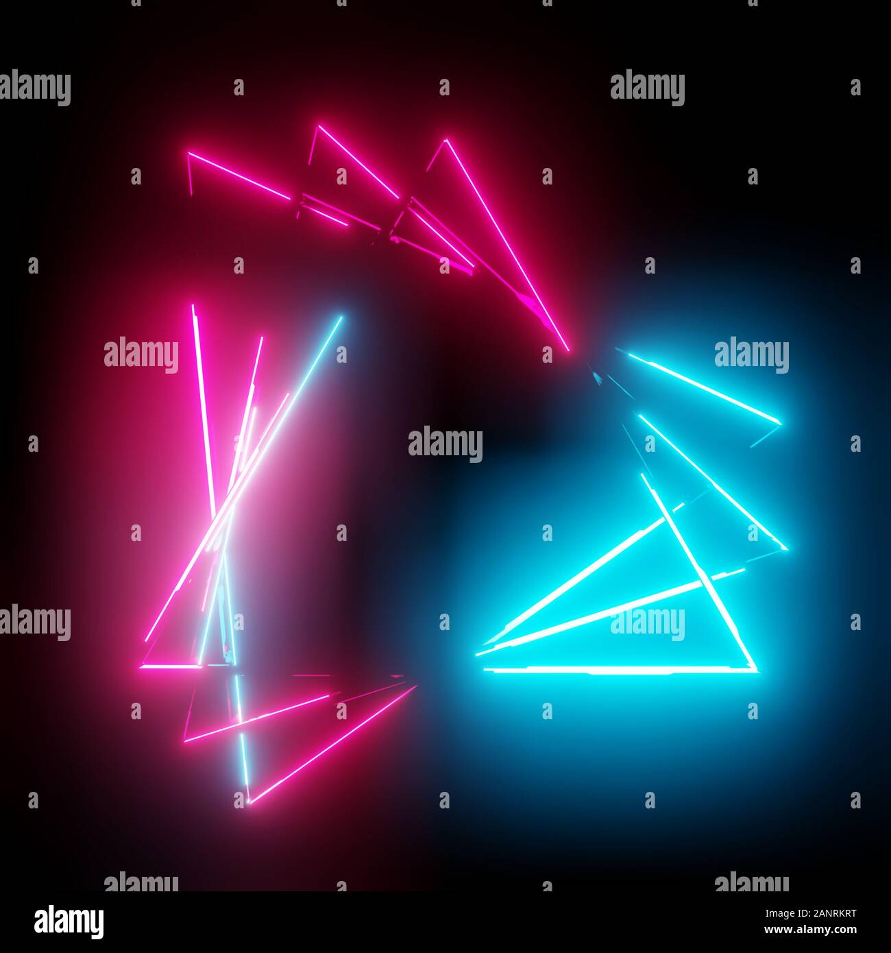 Neon light triangles frame on dark background. 3D illustration Stock ...