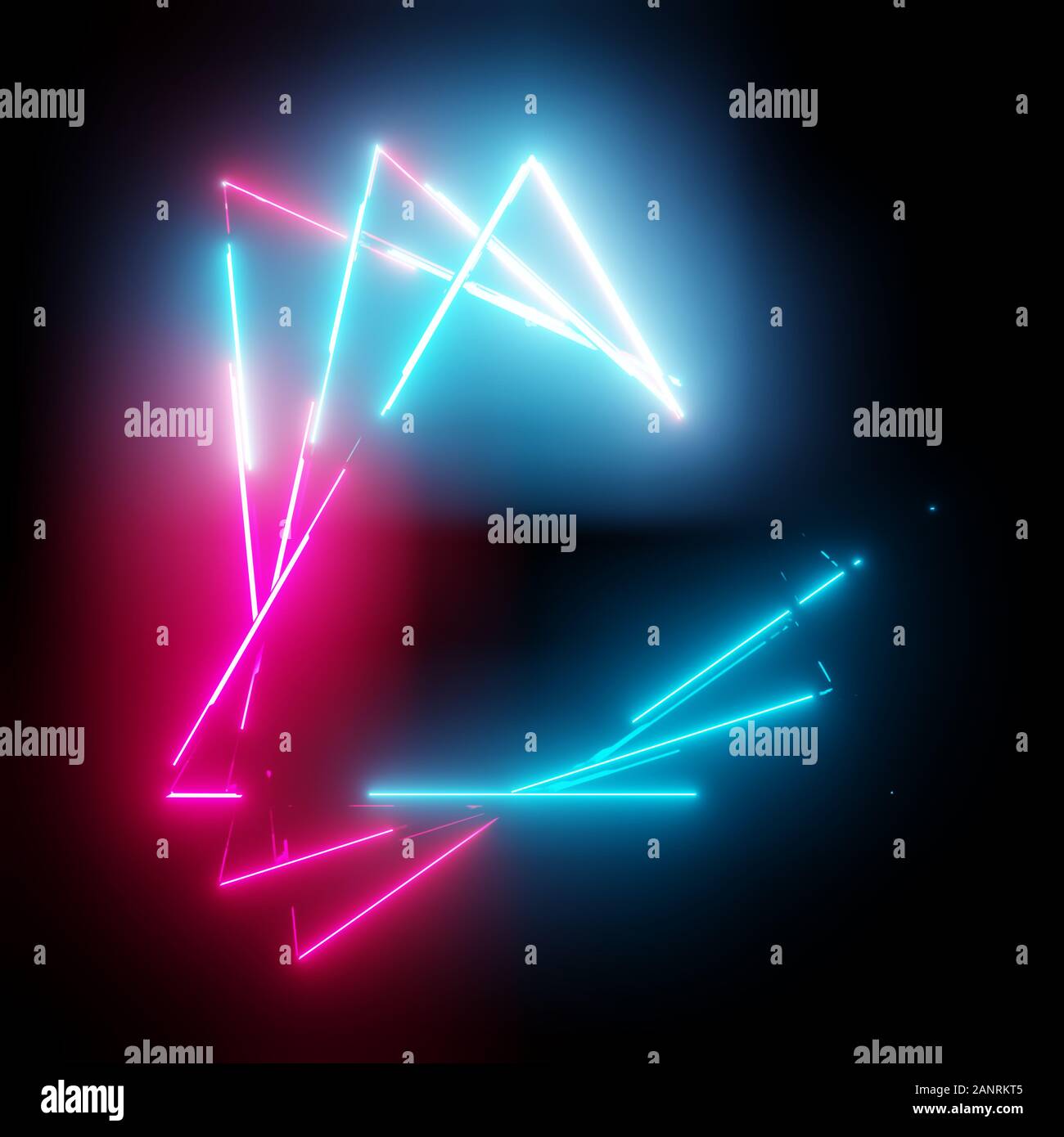 Neon light triangles frame on dark background. 3D illustration Stock ...