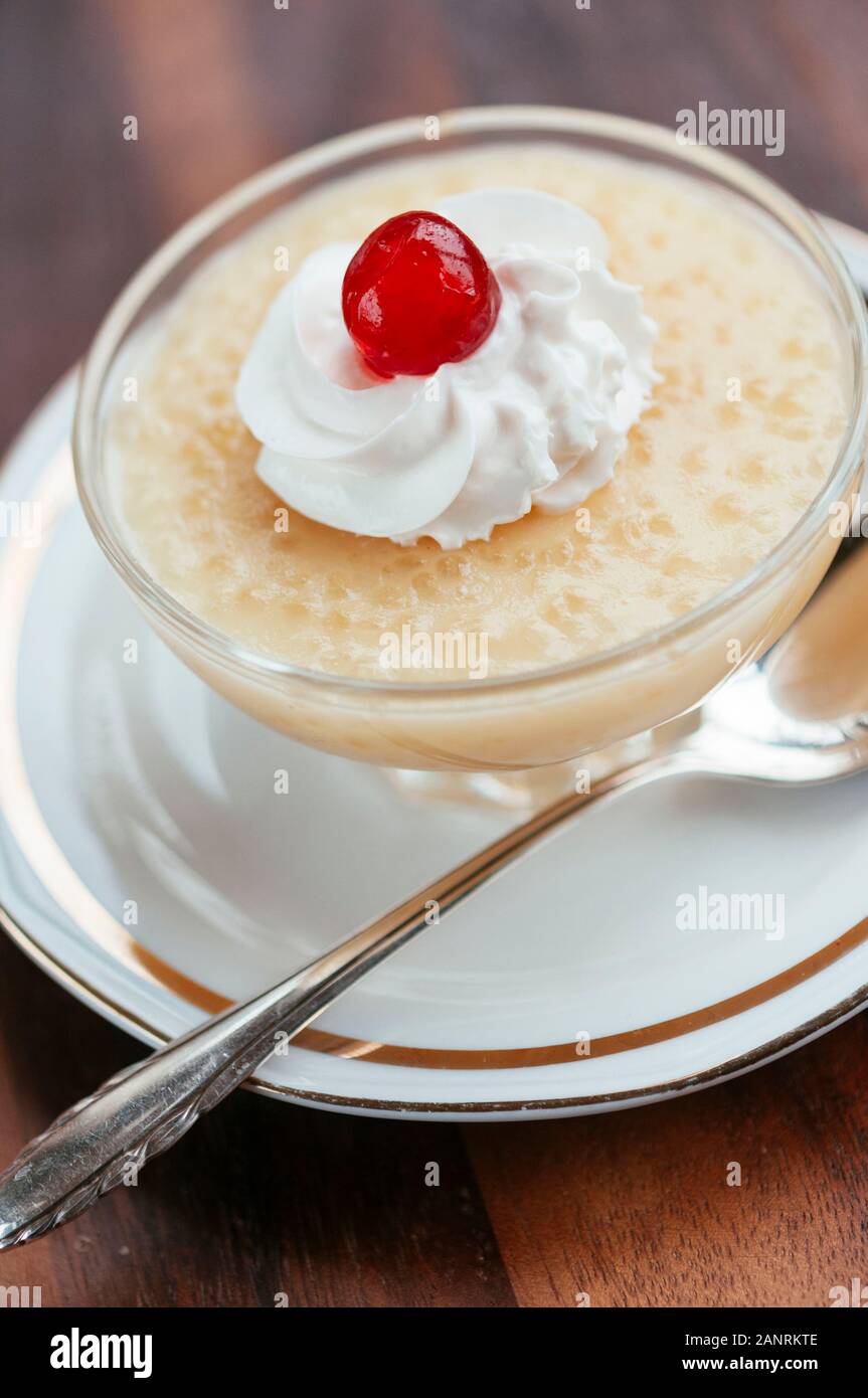 Home made vegan tapioca pudding with vegan whipped cream Stock Photo ...