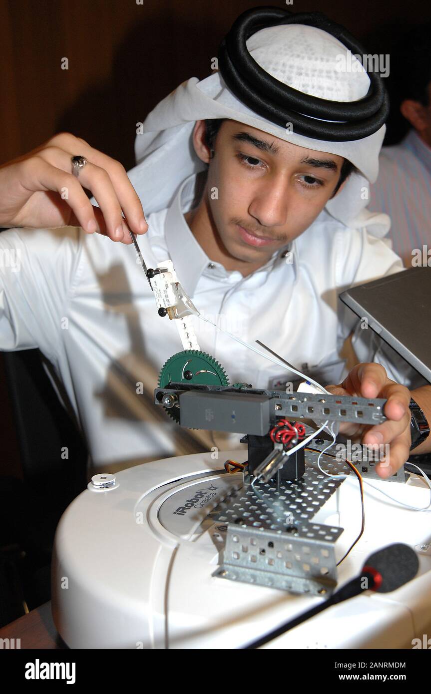 Qatar Foundation University. Qatari Student building a robot for the ...