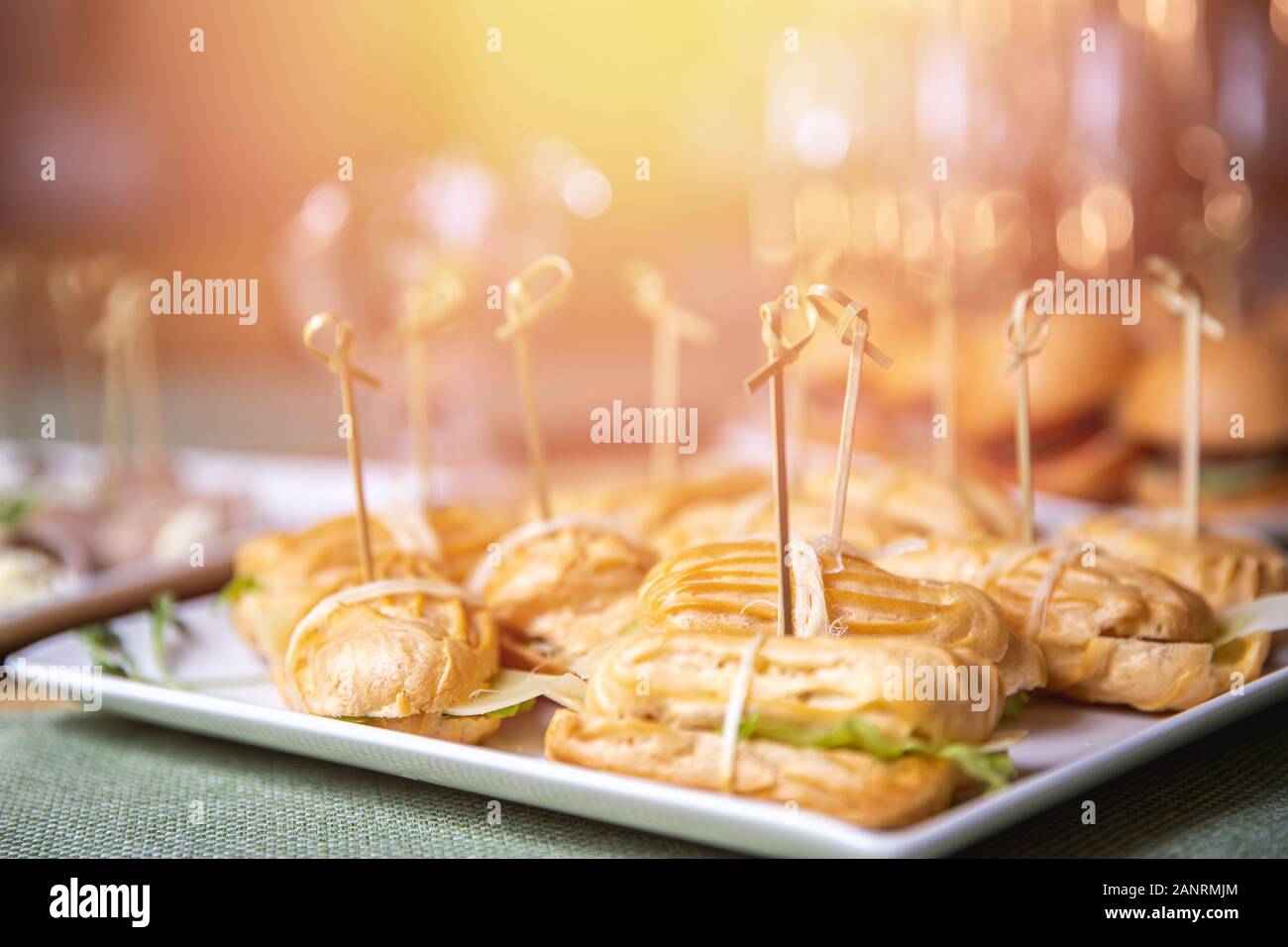 Catering service. Restaurant food canapes table with snack delicious ...