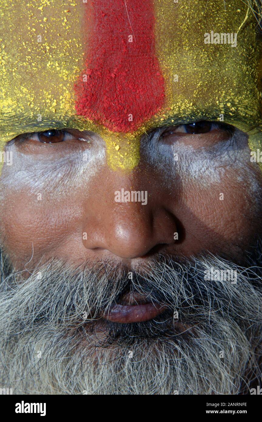 Close up on a saddhu, ascetic holy man face. Kathmandu, Nepal Stock ...