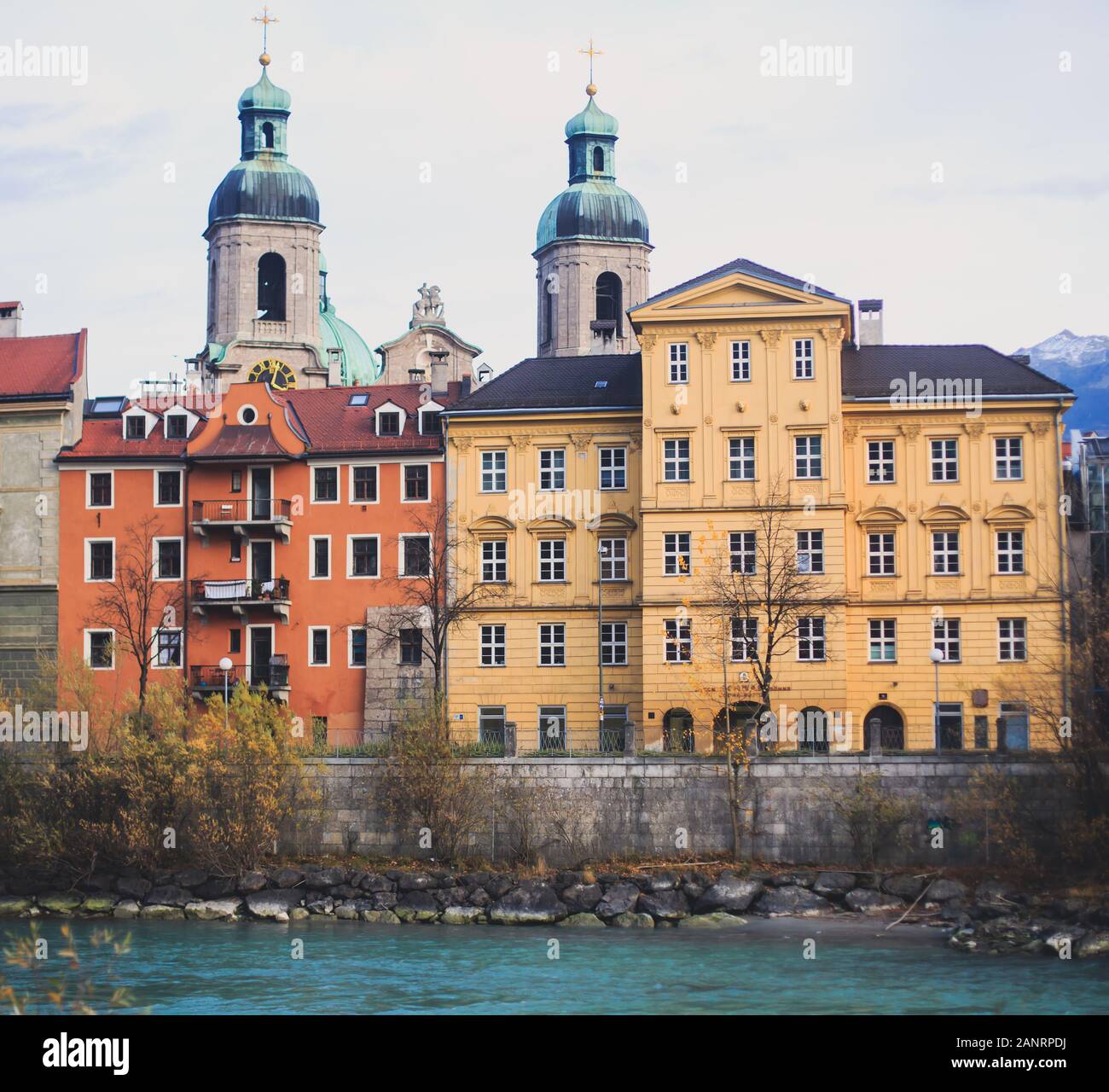 Beautiful super wide-angle aerial view of Innsbruck, Austria with ...