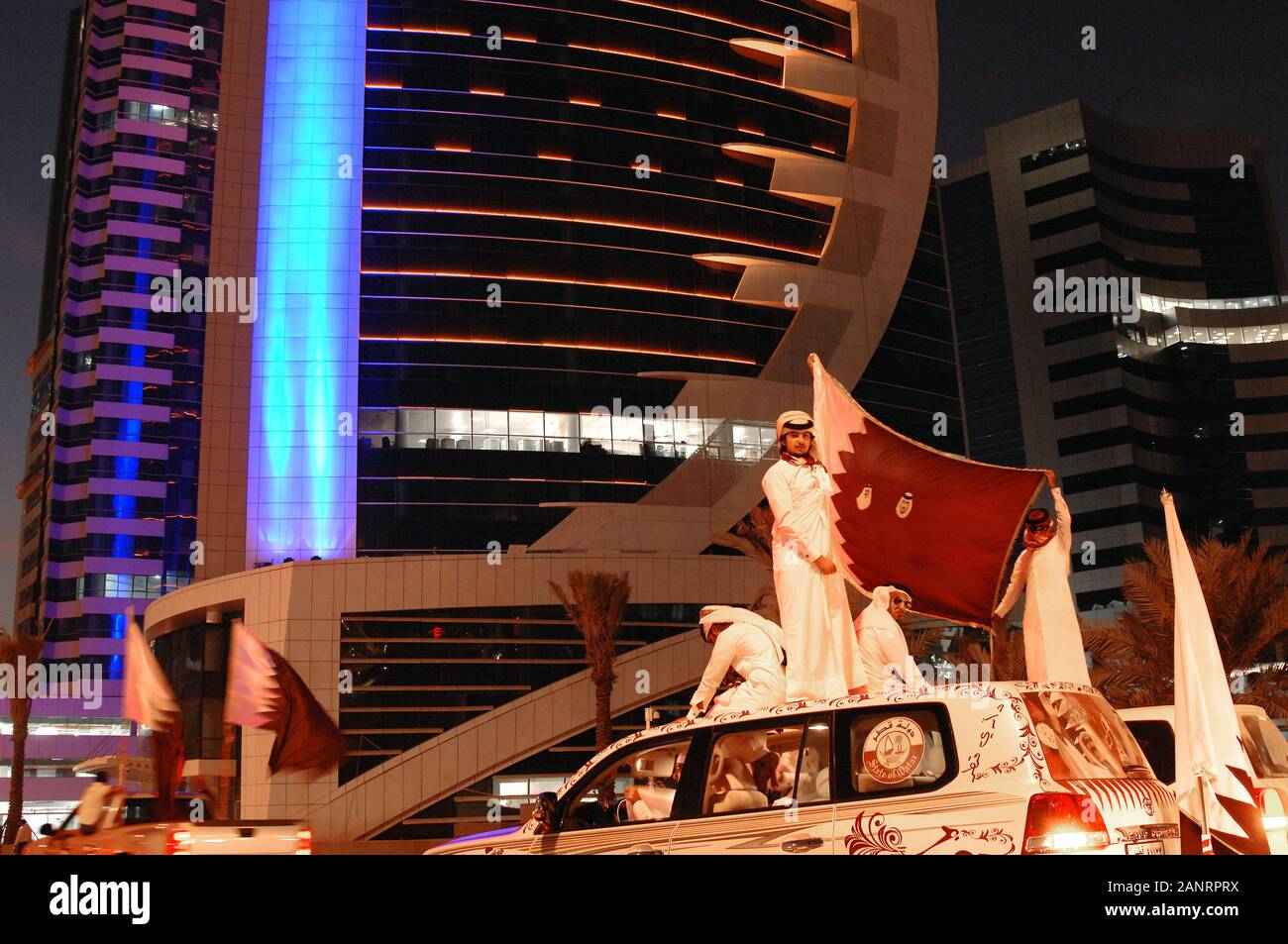 Doha, Qatar- National Day, Qatari cars celebration at night along the ...