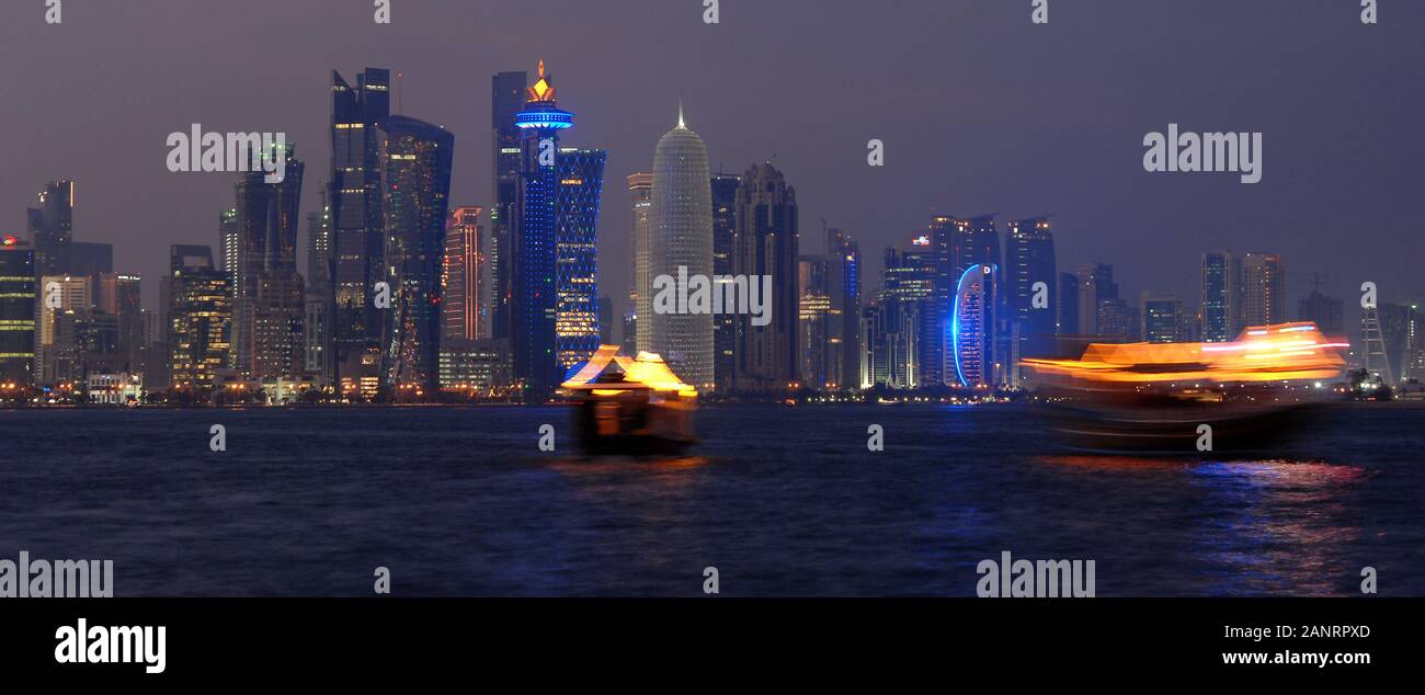 Modern high rise towers during night at Doha, Qatar Stock Photo - Alamy