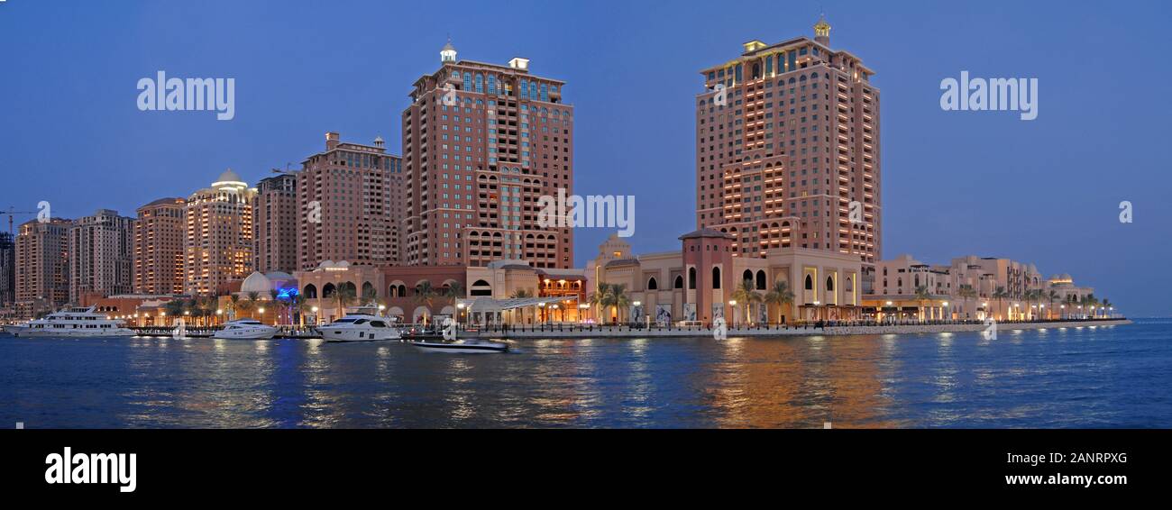 The Pearl Qatar at dusk in Doha, Qatar Stock Photo - Alamy