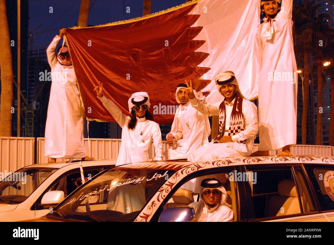 Doha, Qatar- National Day, Qatari cars celebration at night along the ...