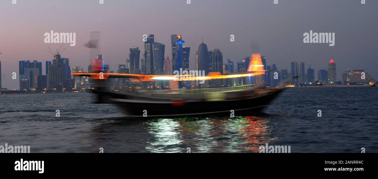 Modern high rise towers at night at Doha, Qatar Stock Photo - Alamy