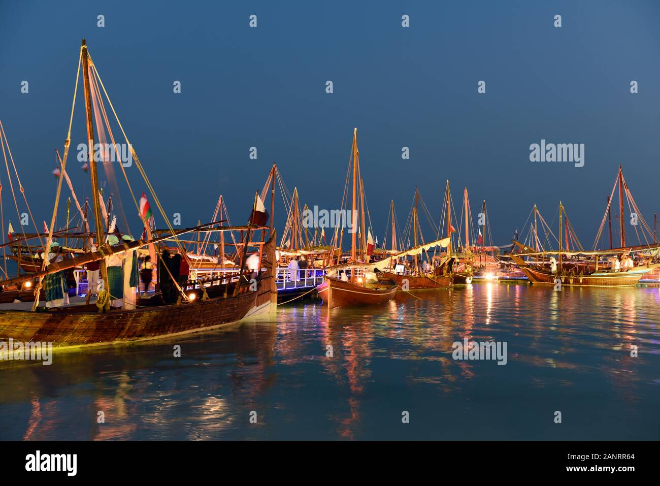 General view of Dhows at night, Katara Traditional Dhow Festival, Doha ...