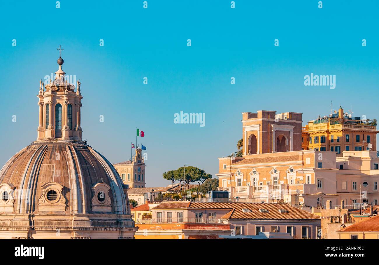 Rome aerial rooftop view sunset silhouette old ancient architecture in ...
