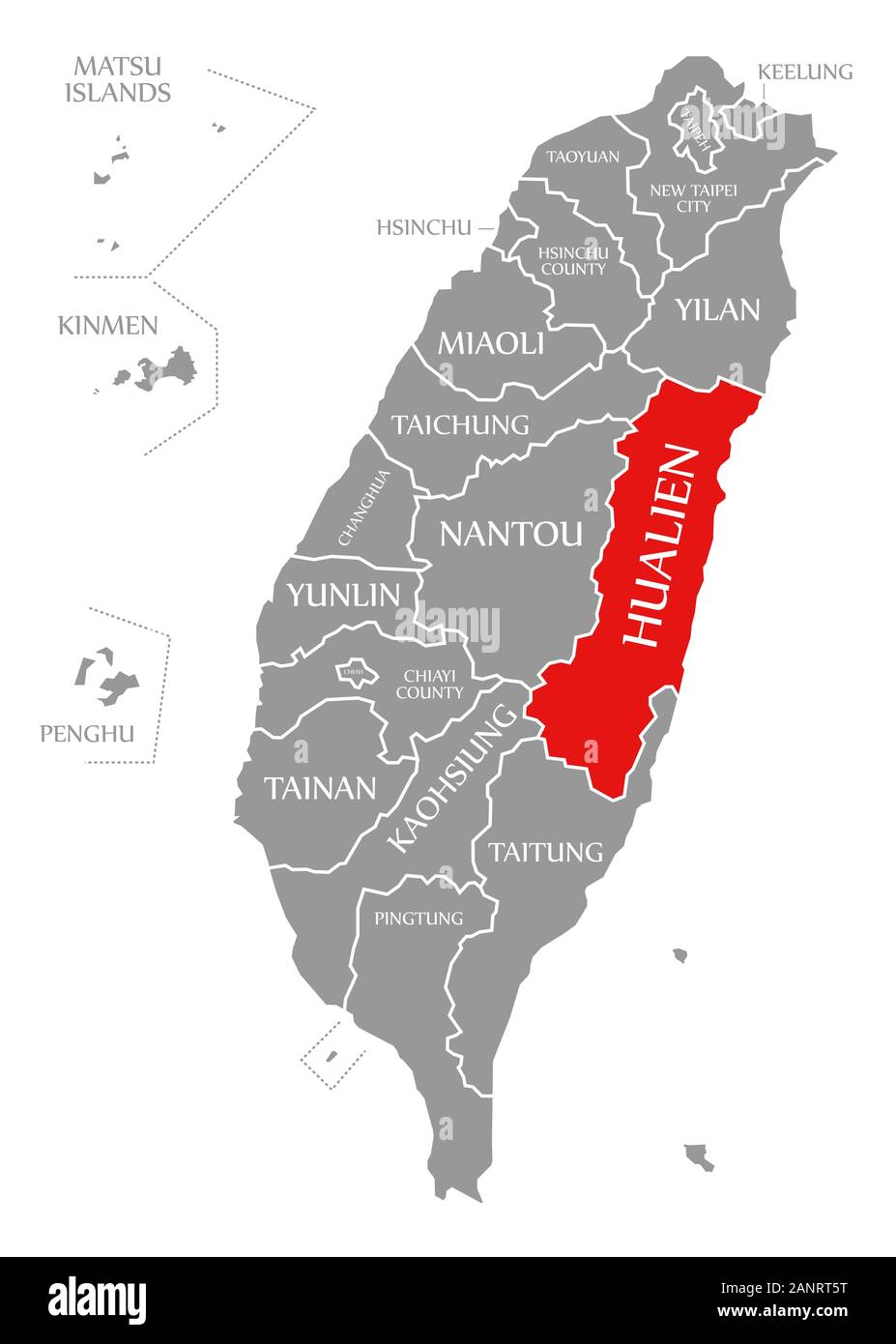 Hualien red highlighted in map of Taiwan Stock Photo - Alamy