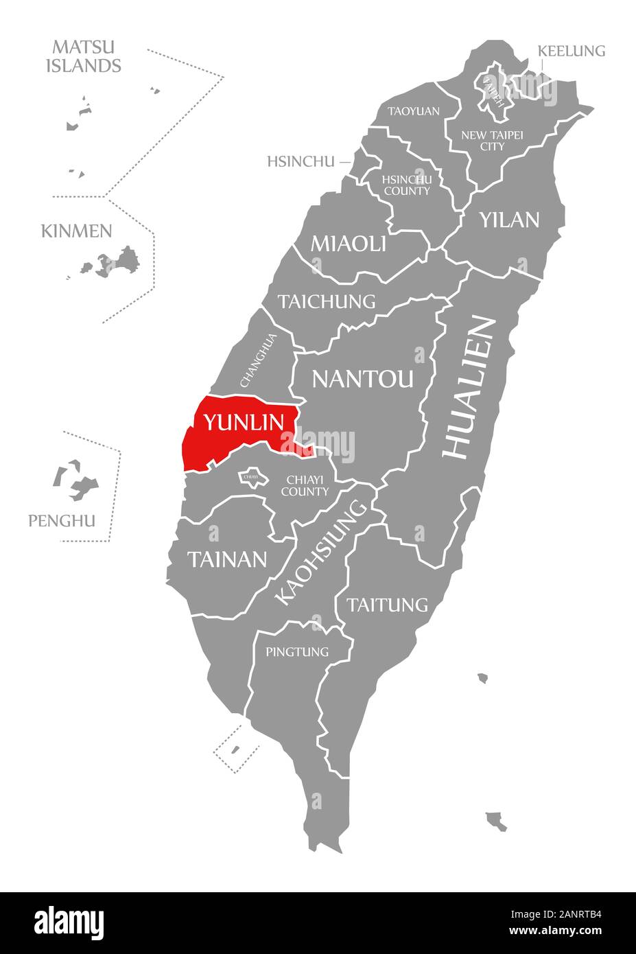 Yunlin red highlighted in map of Taiwan Stock Photo - Alamy