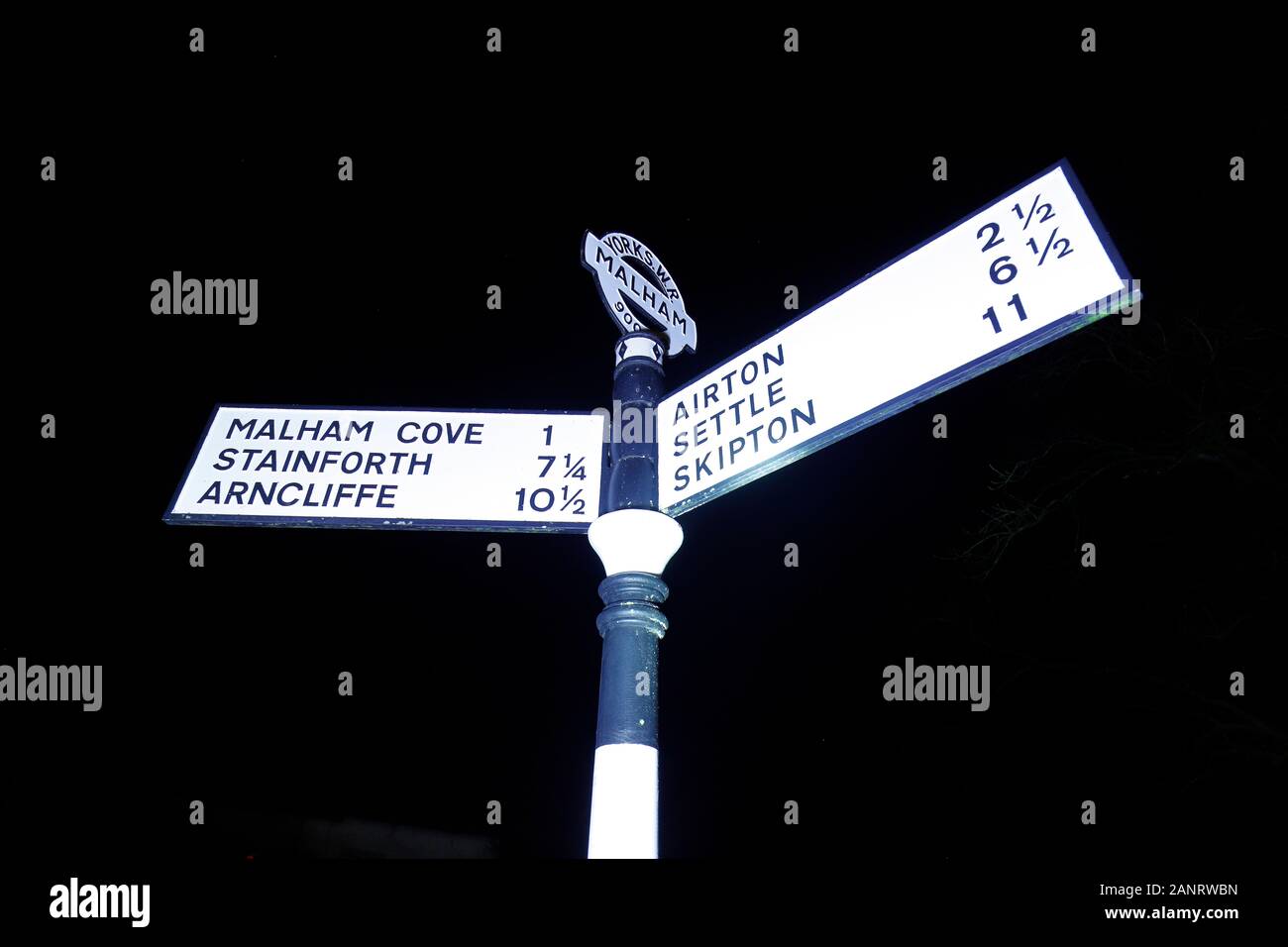 A traditional road sign in Malham,North Yorkshire with directions on ...