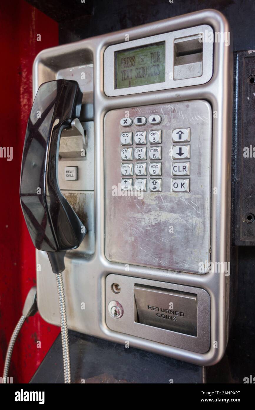 Close-up of the interior of a BT phone box in London, UK Stock Photo ...