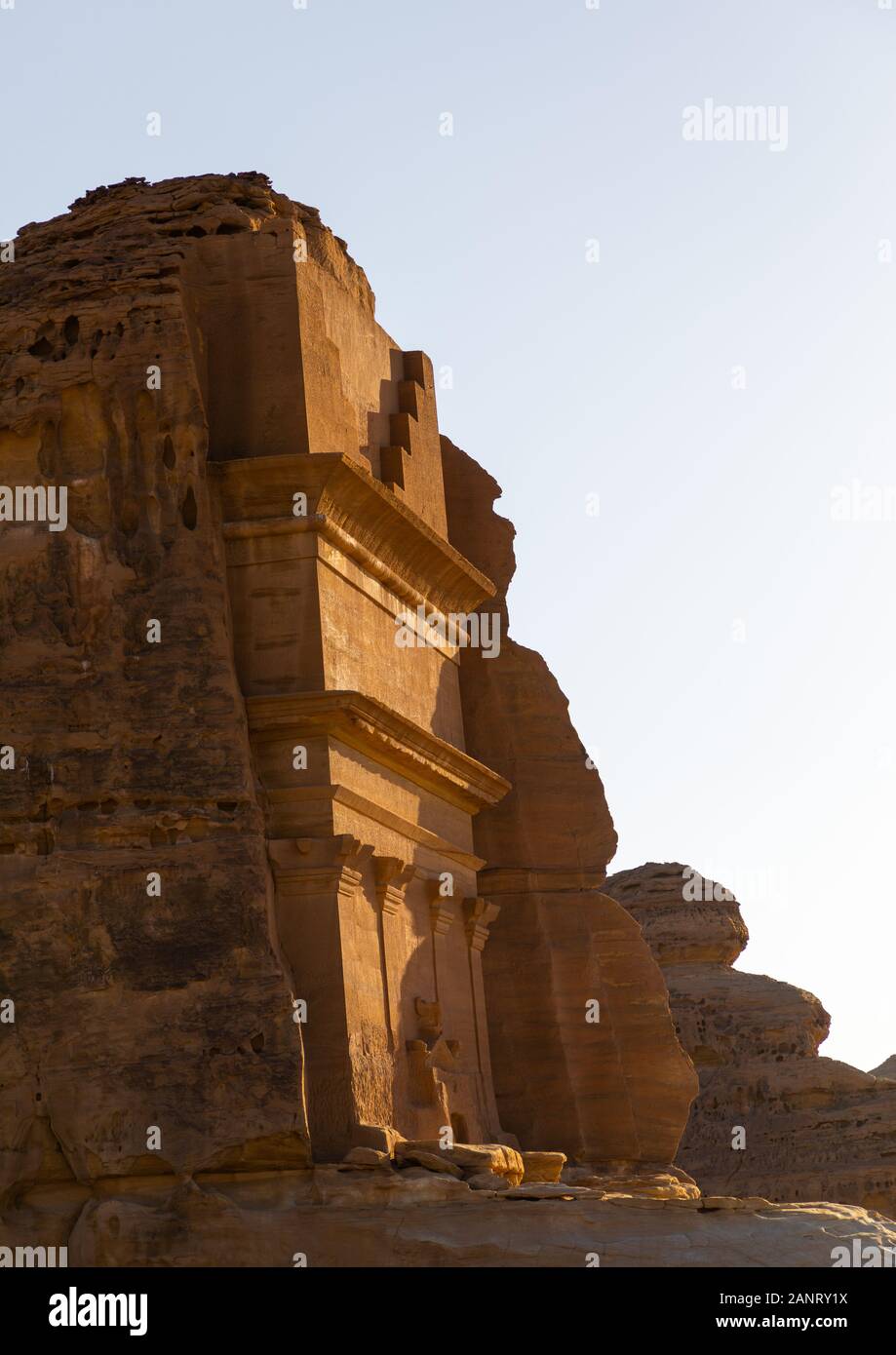 Side view of qasr al-Farid tomb of Lihyan son of Kuza in Madain Saleh ...