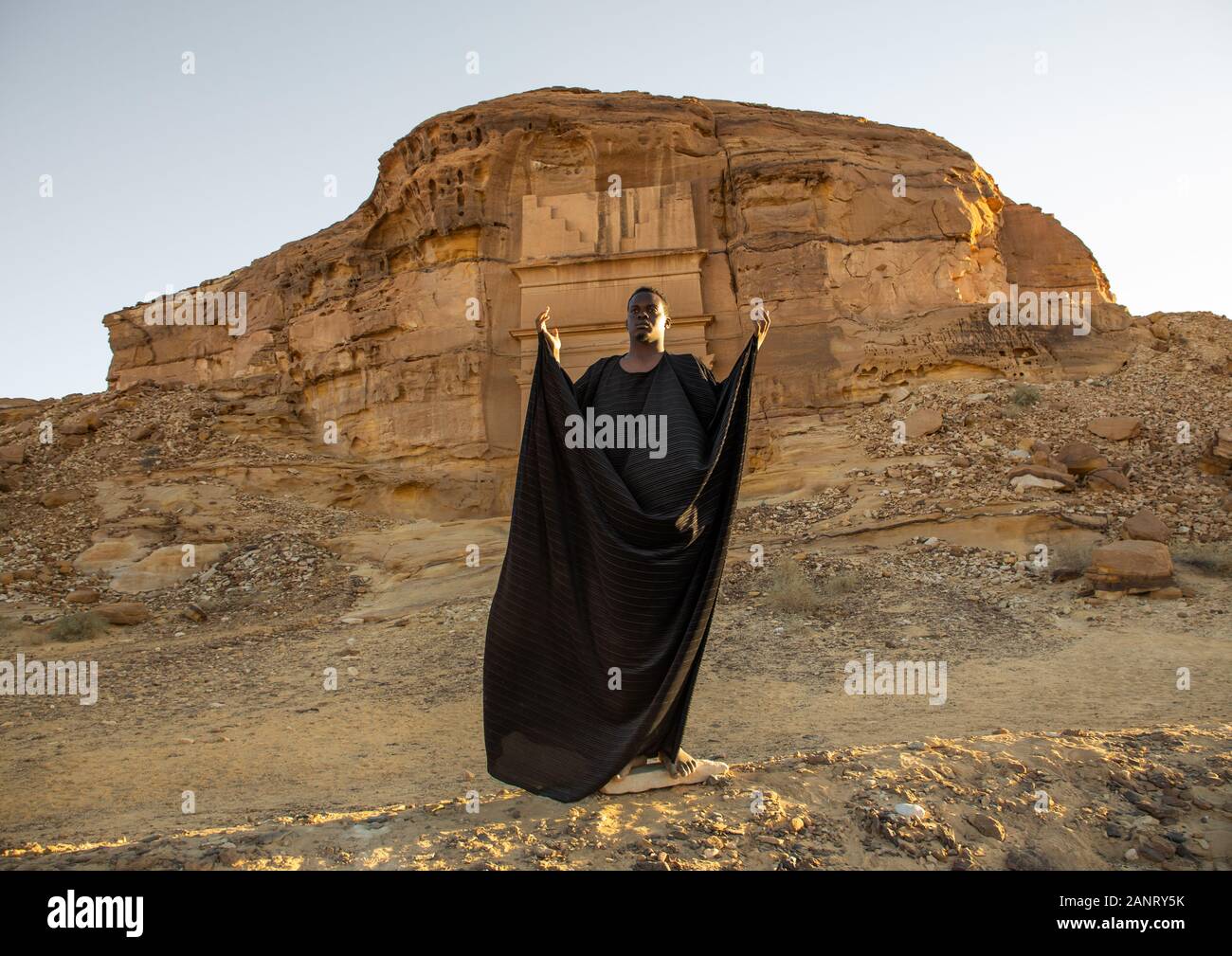 Saudi actor performing an historical play in an open air theater in ...