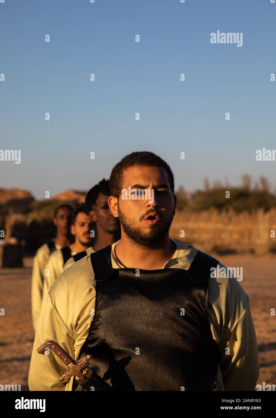 Saudi actors during an historical play in an open air theater in Madain ...