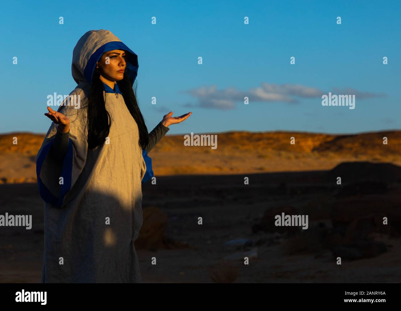 Saudi actor during an historical play in an open air theater in Madain ...