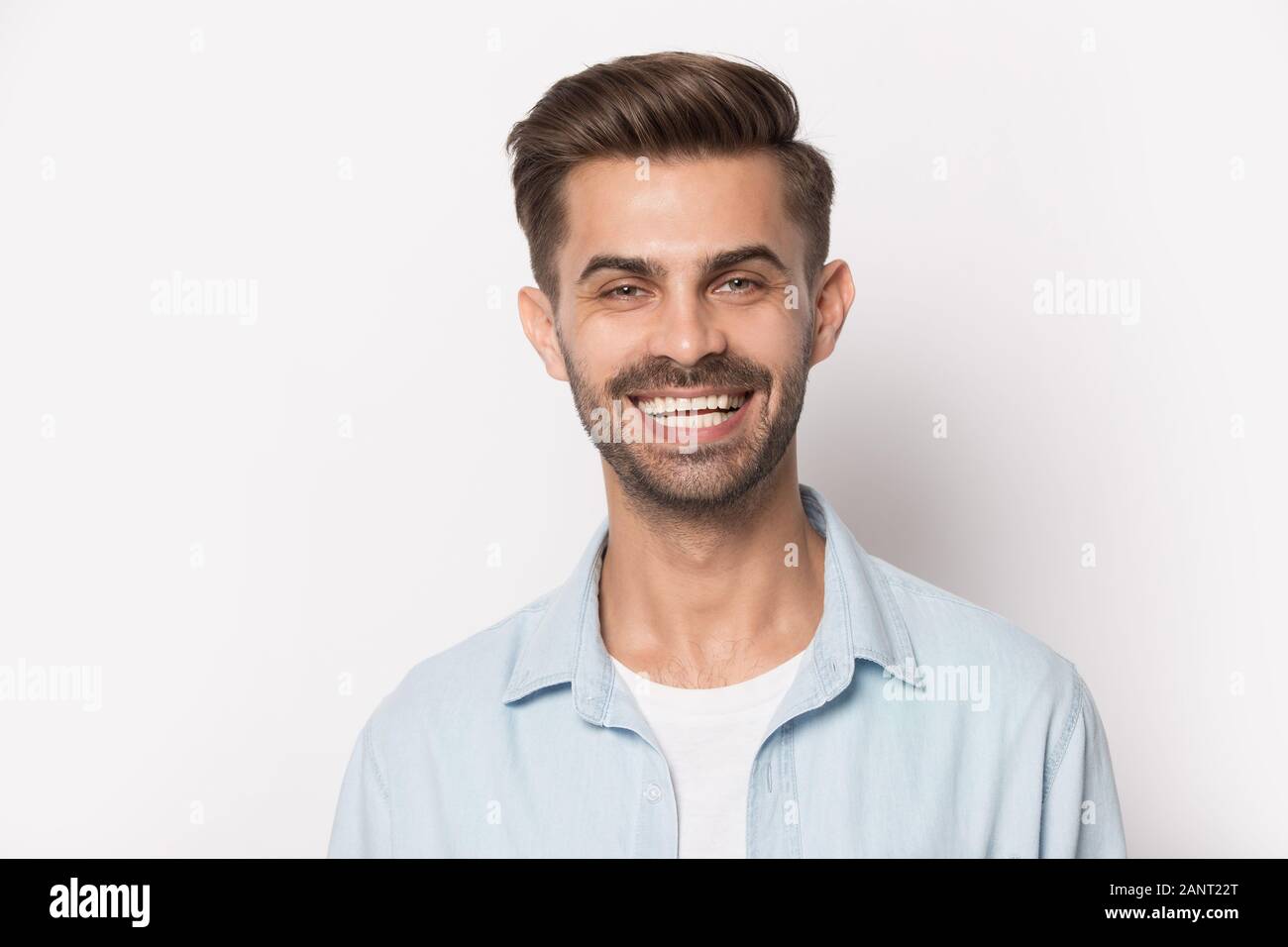 Head shot close up young excited happy smiling man portrait Stock Photo ...