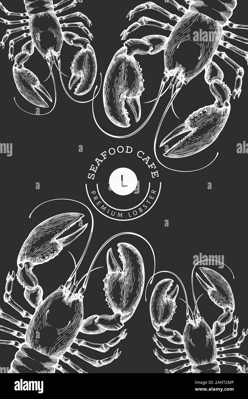 Lobster banner template. Hand drawn vector seafood illustration on ...