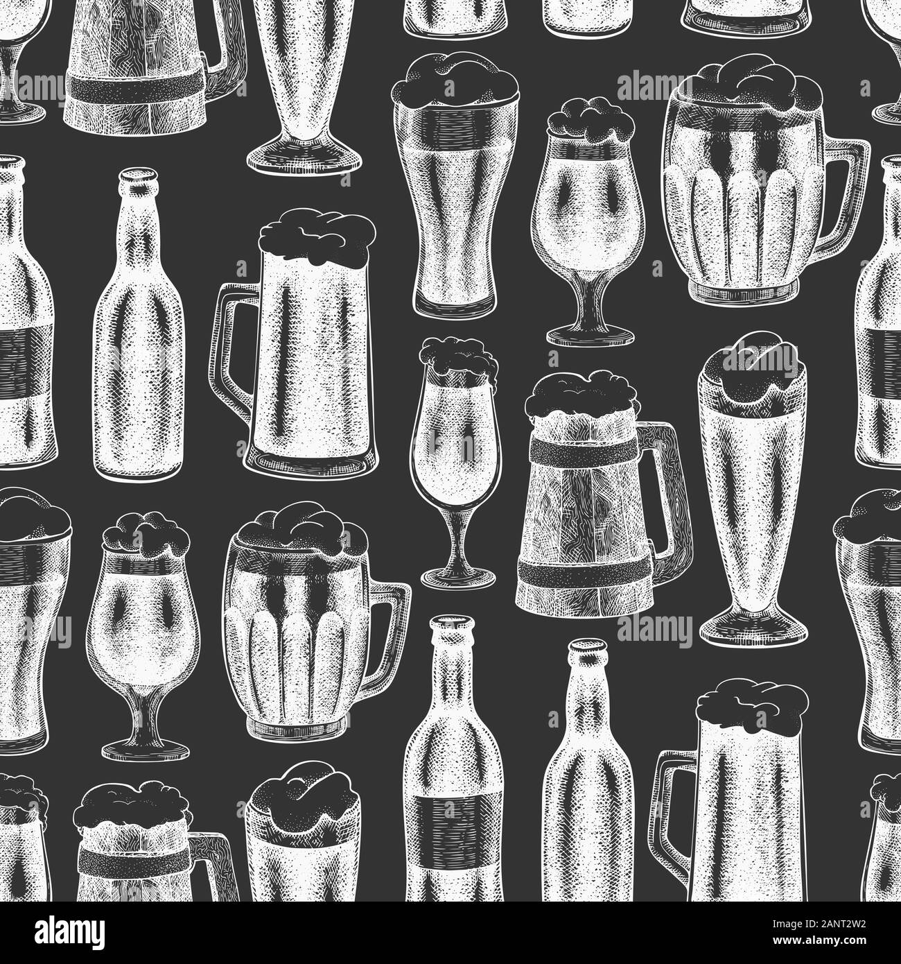 Beer glass mug seamless pattern. Hand drawn vector pub beverage ...