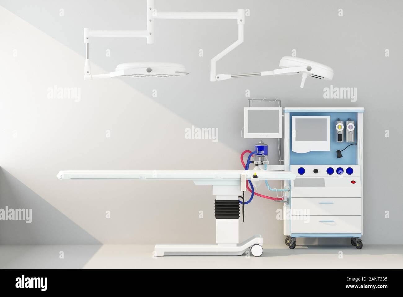 operating room with equipment illuminated by daylight beam. 3d ...
