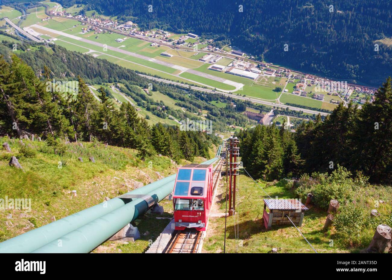 Aerial view of the Piora Valley with the village Piotta, the Ambri ...
