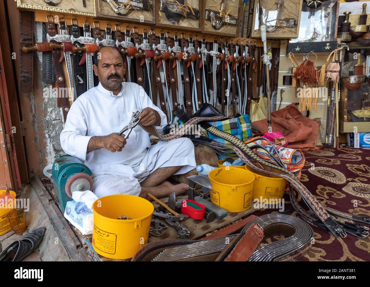 Portrait of saudi man selling jambiyas, Najran Province, Najran, Saudi ...