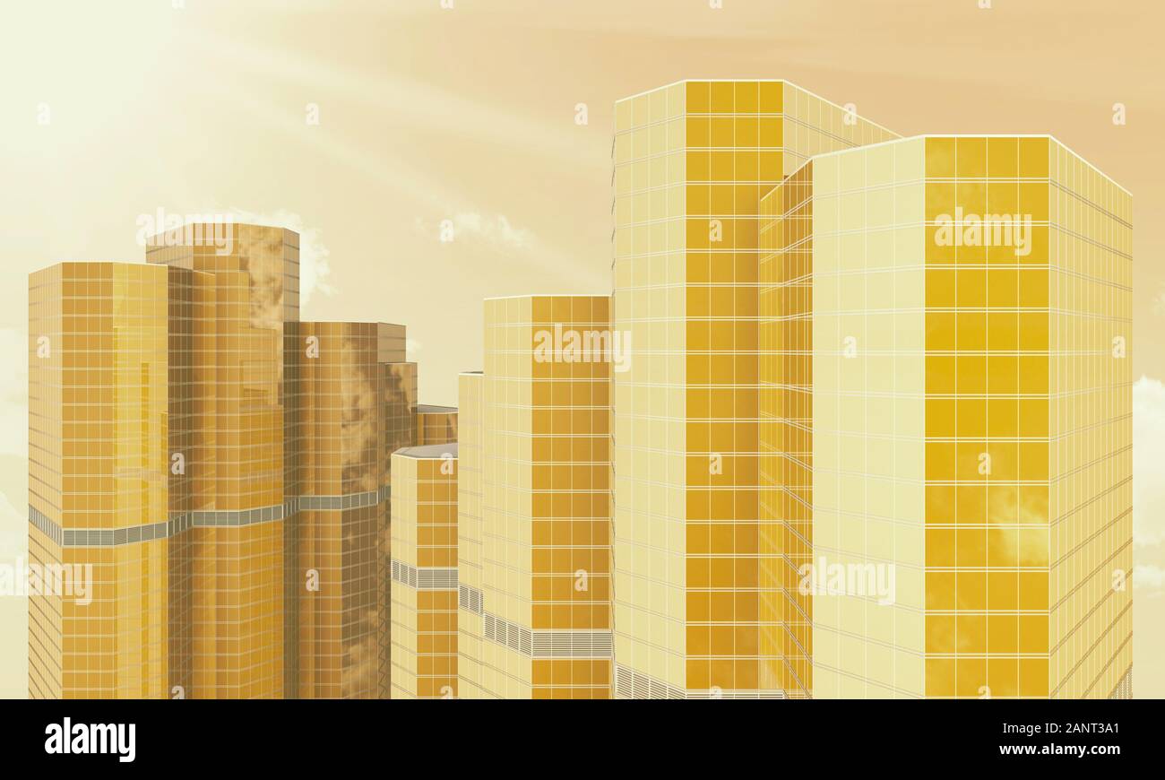 top part skyscraper in yellow tinted. 3d rendering Stock Photo - Alamy