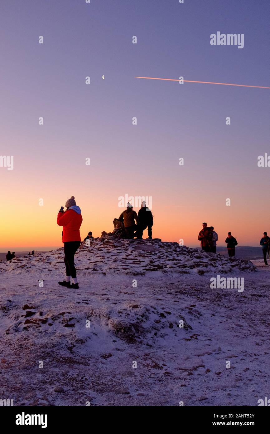 Brecon Beacons,UK. 19th January 2020 Walkers reach the summit of Pen y ...