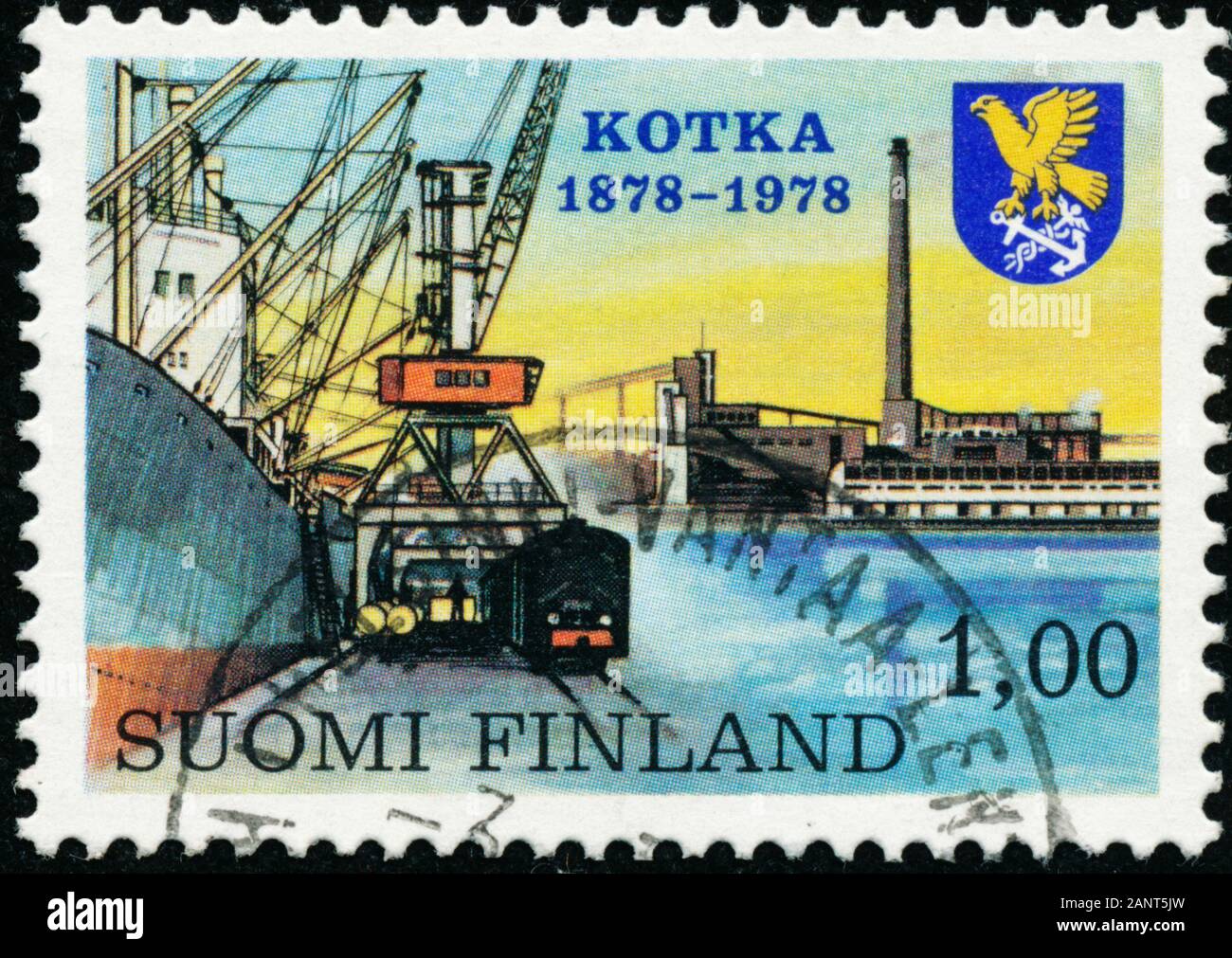 POLTAVA, UKRAINE - January 19, 2020. Vintage stamp printed in Finland ...