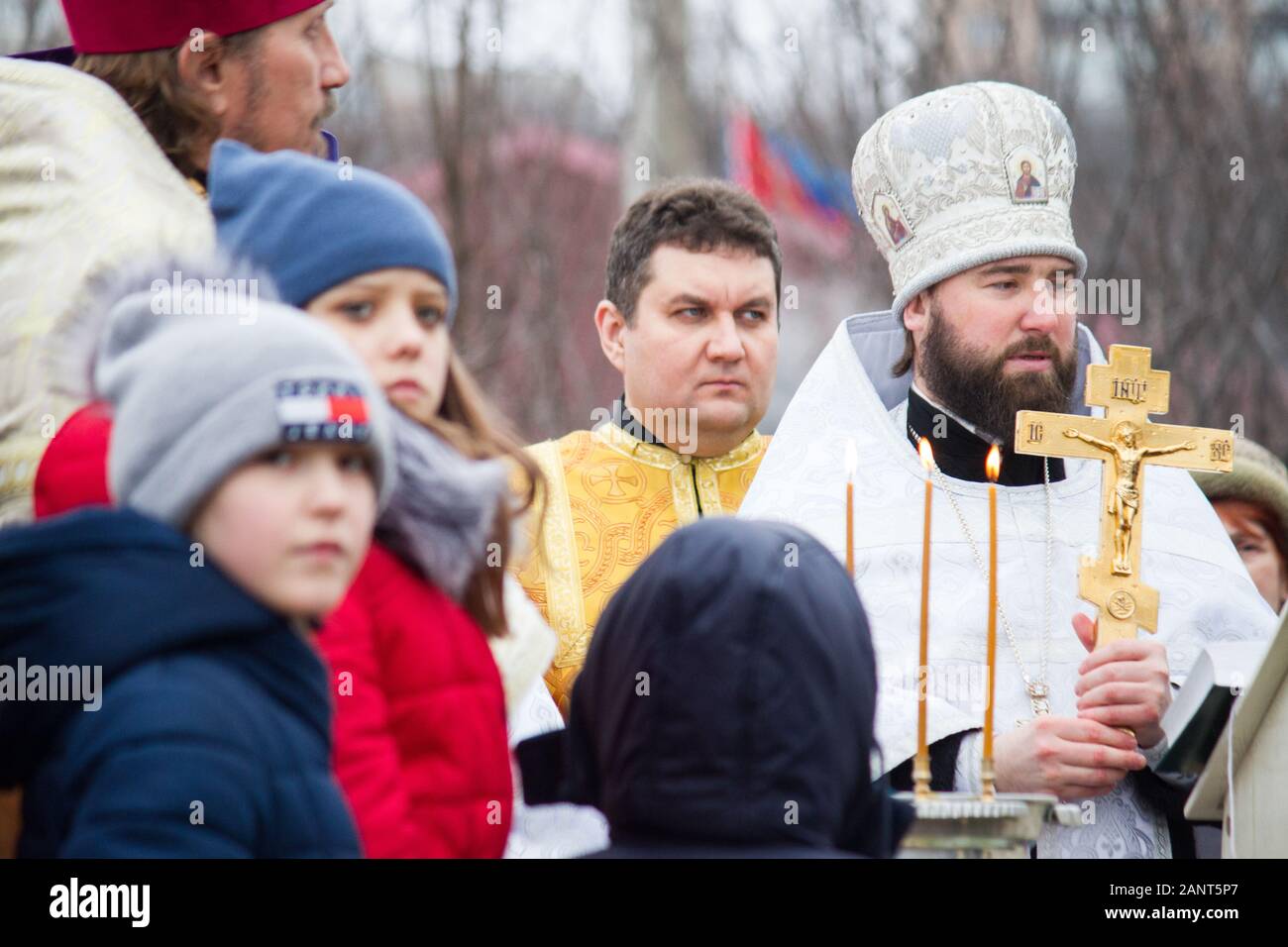 January 19, 2020. Ukraine, Lugansk region. Metropolitan of Lugansk and Alchevsk Mitrofan during ...