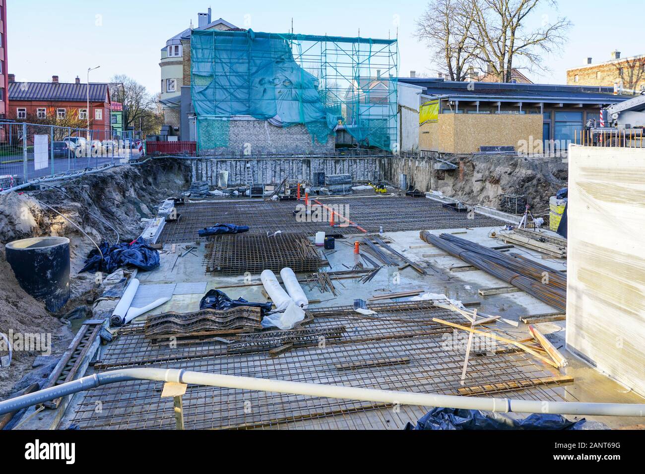 construction of the foundation of a new modern building in the city ...