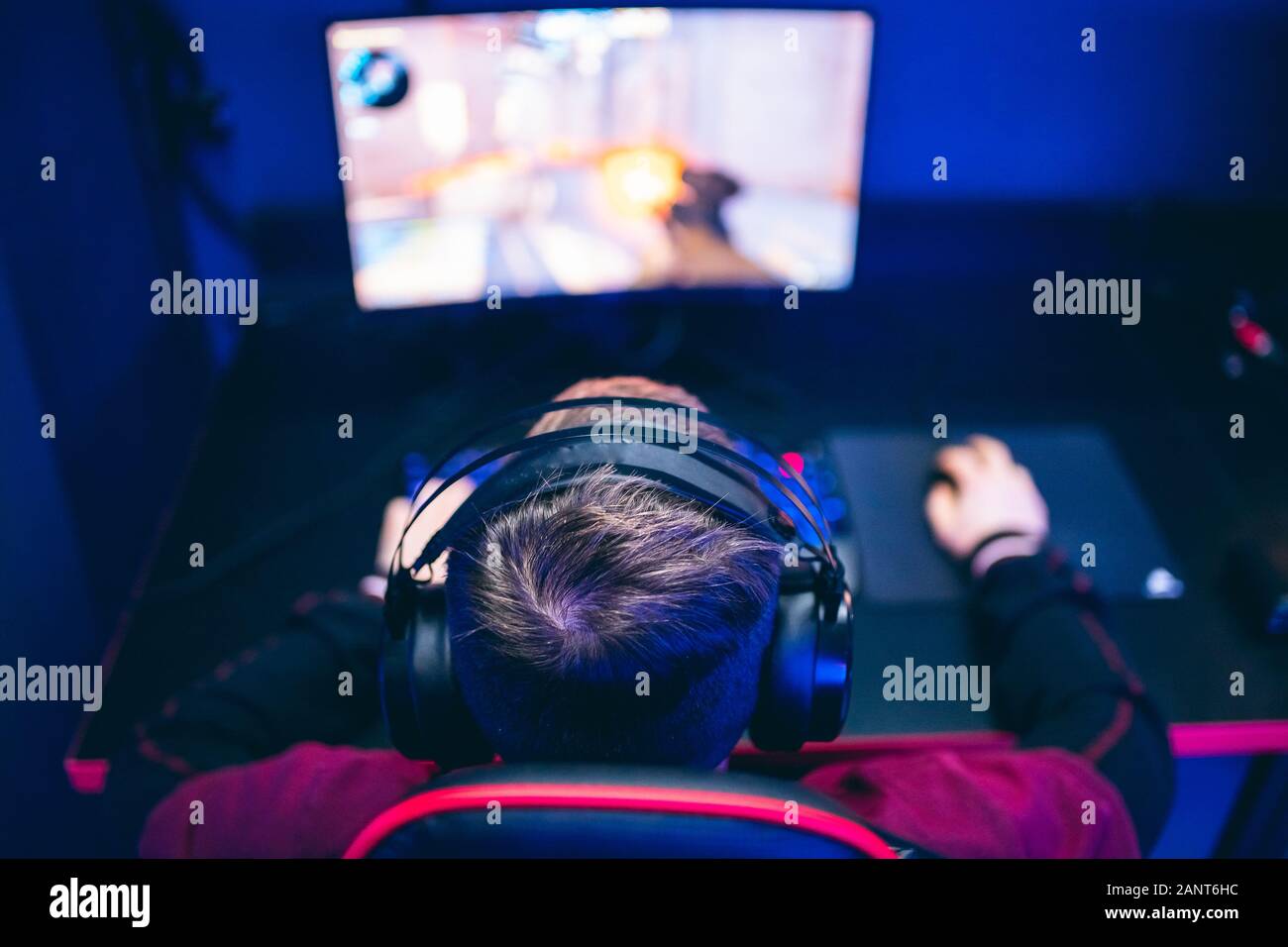 Professional cyber video gamer studio room with personal computer ...