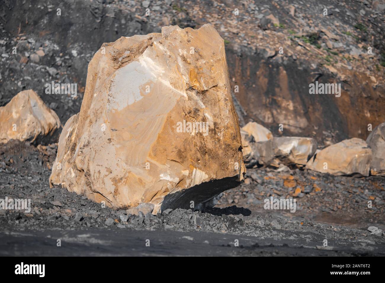 Geological section of soil, layers of coal. Overburden open mine ...