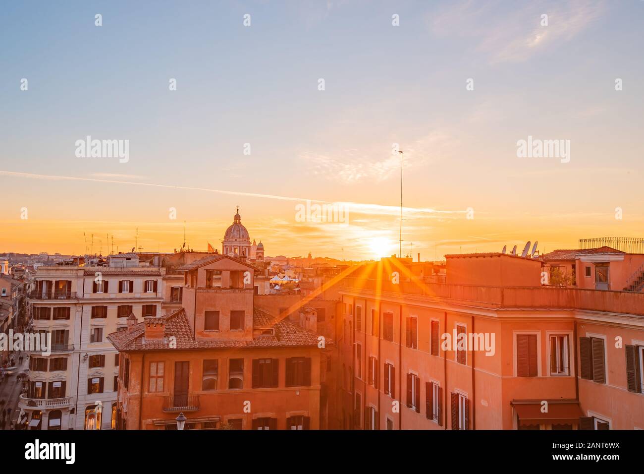 Rome aerial rooftop view sunset silhouette old ancient architecture in ...