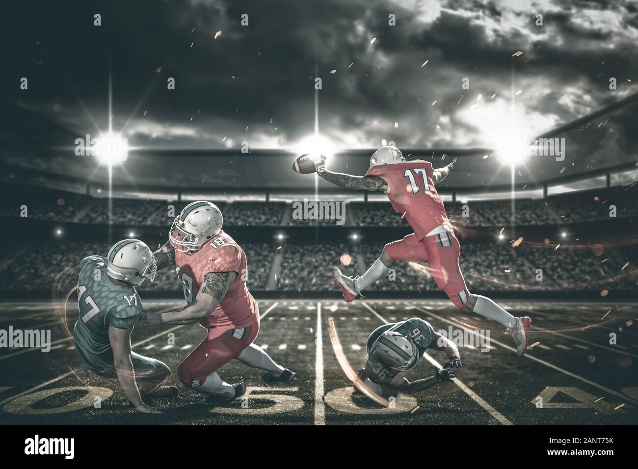 American football player in action on the stadium Stock Photo - Alamy