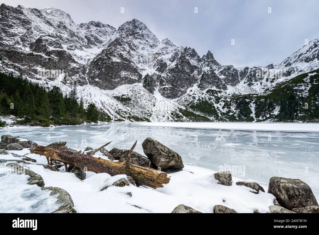 Morskie Oko Lake Covered In Ice At Winter In Tatra Mountains Poland