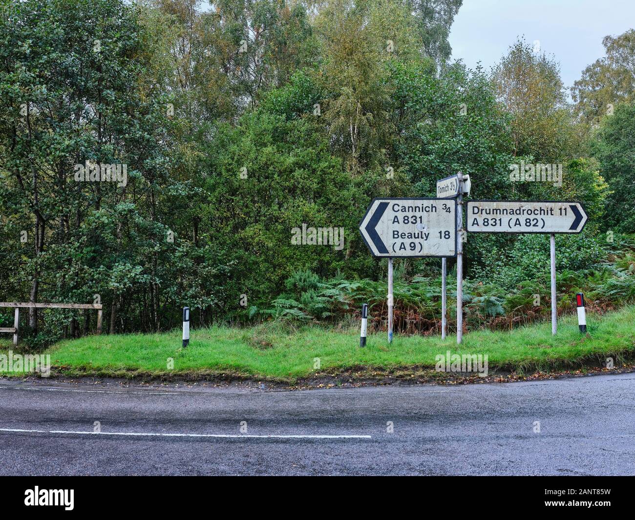 Road signs at the turning to Tomich before Cannich. 27/09/19 Stock ...