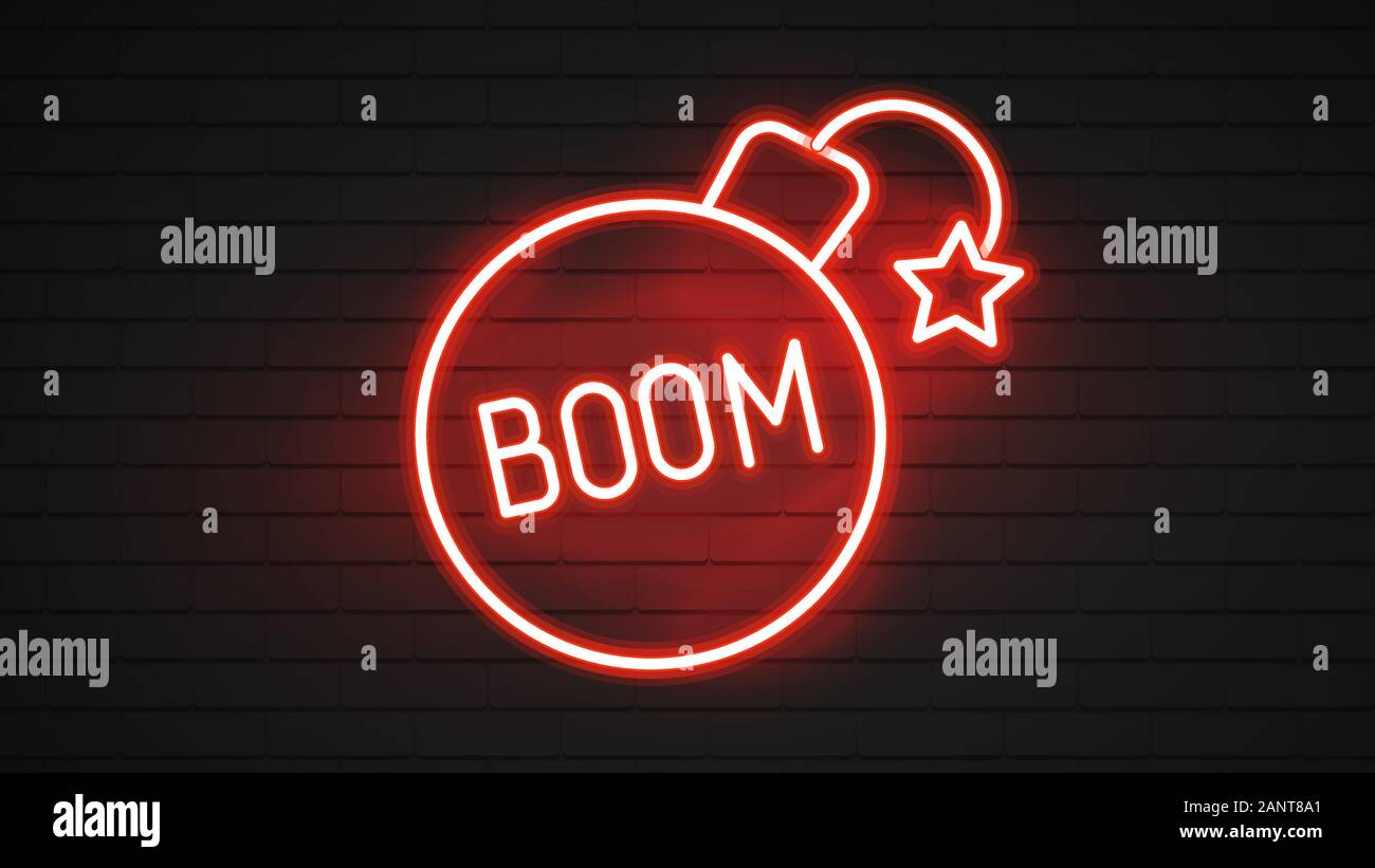 Boom Neon Sign. Glowing Neon Boom Inscription . Night Bright ...