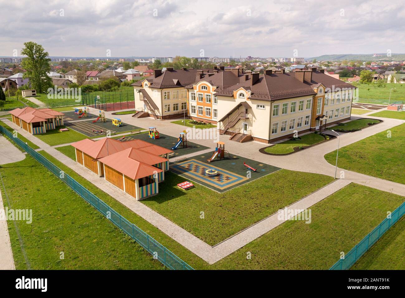 Aerial view of new prescool building in residential rural area Stock ...
