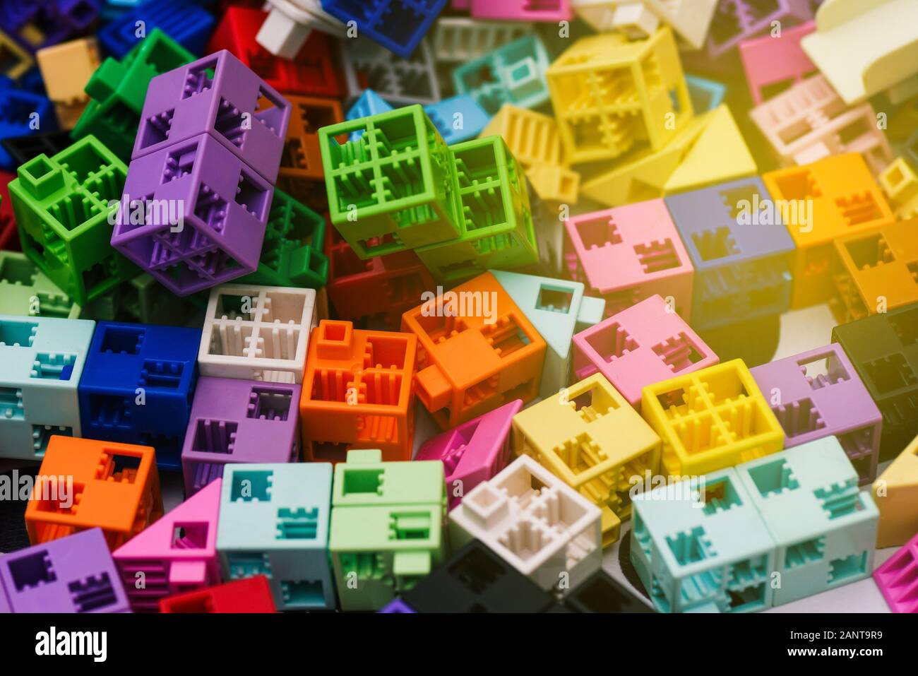 Details of the plastic constructor. Scattered colored blocks of the ...