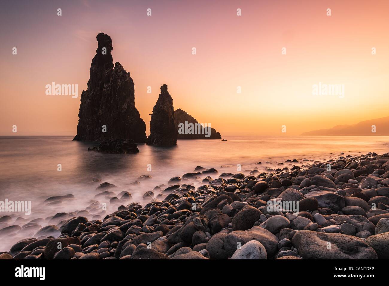 Sea stacks at Ribeira da Janela beach, near Port Moniz, Madeira Island ...
