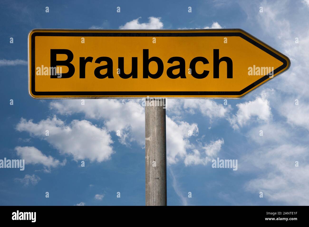Detail photo of a signpost with the inscription Braubach, Rhineland ...