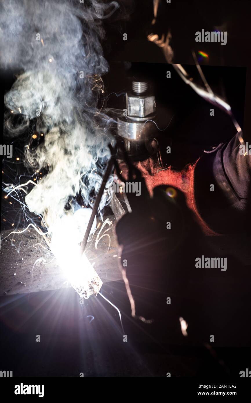 electric arc welding of metal structures at the factory Stock Photo - Alamy