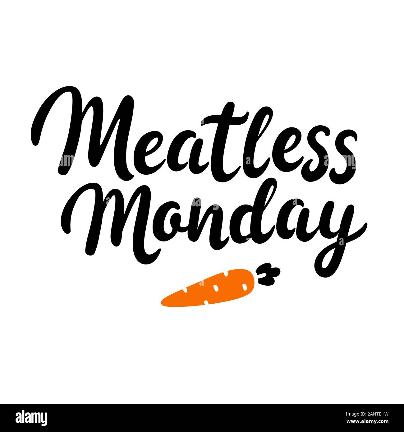 Meatless Monday, handwritten lettering text banner with simple cartoon ...