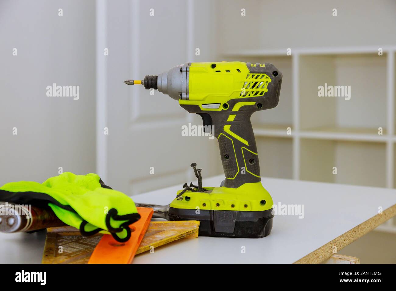 A set of construction tools cordless screwdriver drill work tool Stock ...