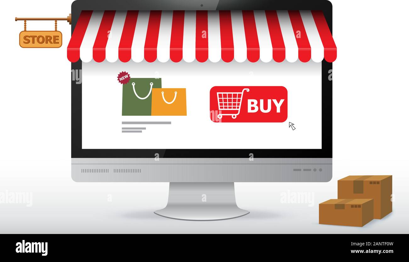 Online Shopping Store on Computer Monitor Screen. E-Commerce and ...