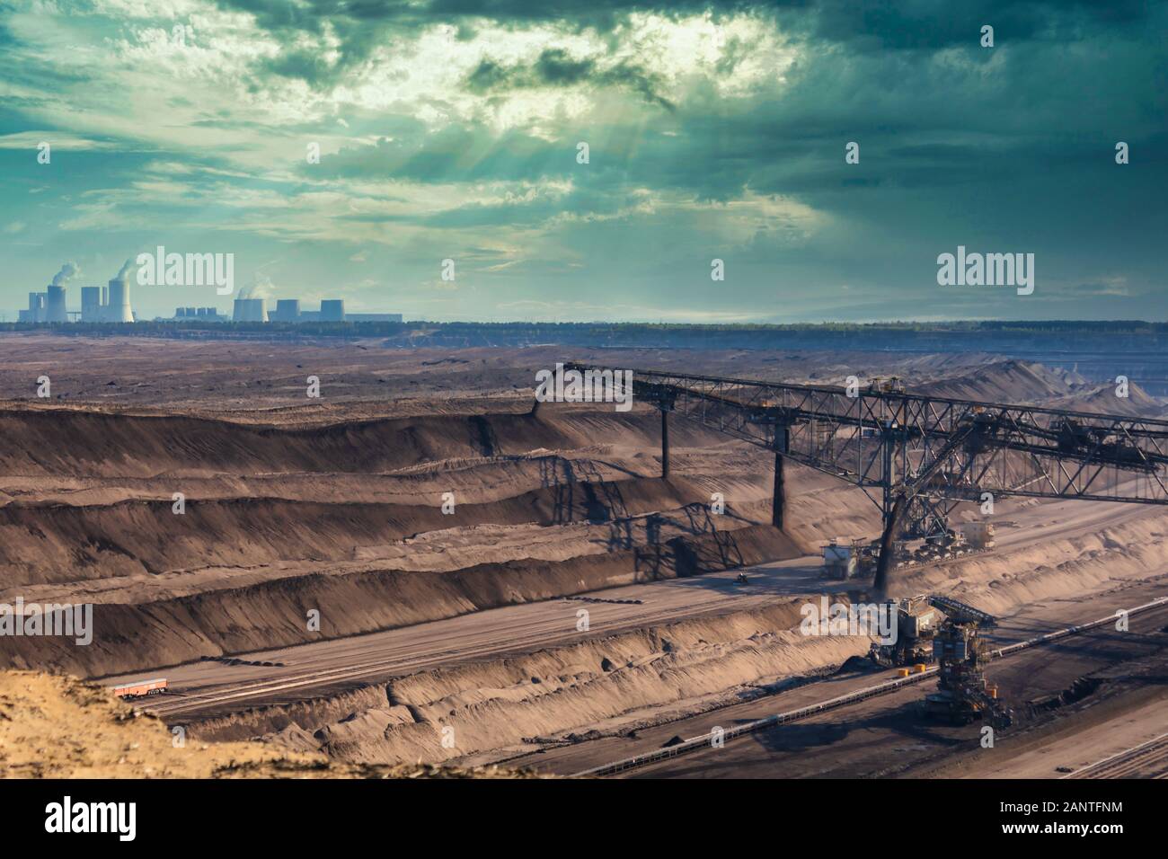 Huge coal excavator in lusatian lignite mining area near Boxberg ...