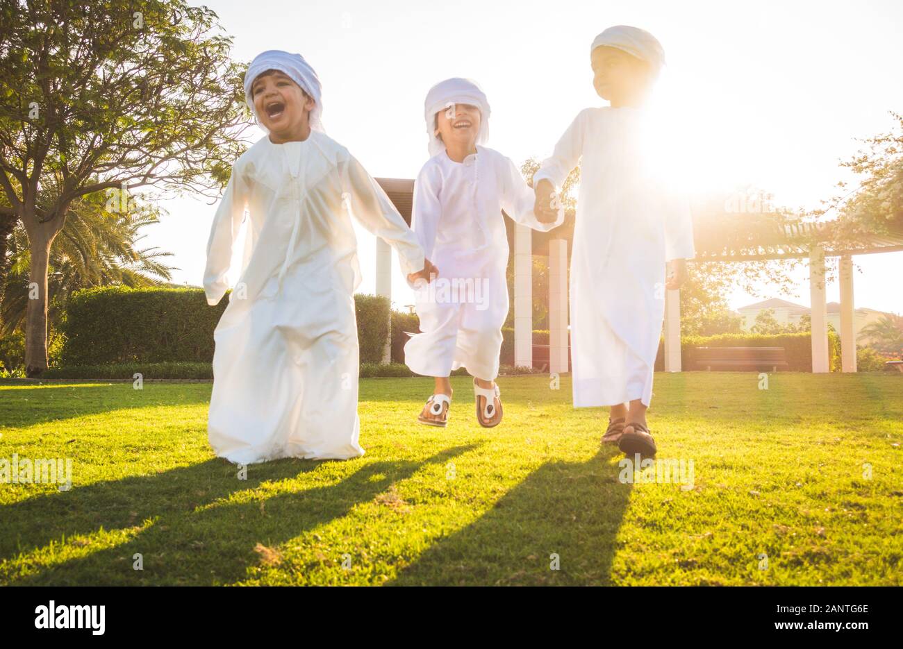 Group of middle-eastern kids playing and having fun outdoors Stock ...